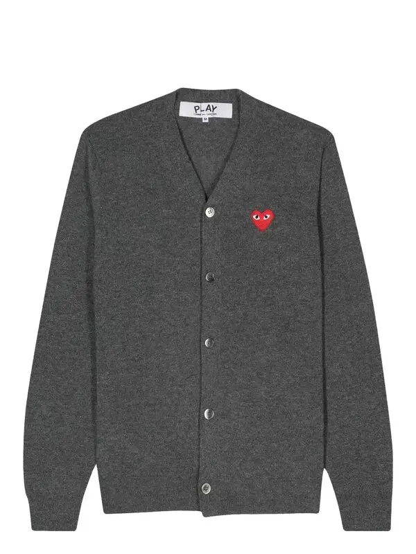 Play Comme Des Garcon Heart-patch Wool Cardigan - Grey