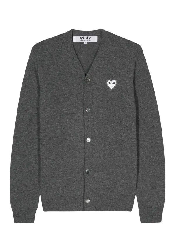 Play Comme Des Garcon Heart-patch Wool Cardigan - Grey