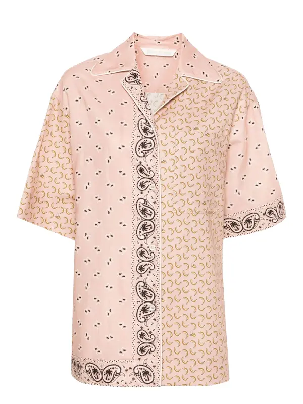 Palm Angels Mix-print Camp-collar Shirt - Pink