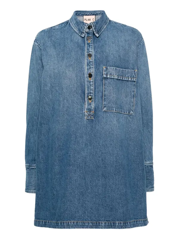 Plan C Side-buttoned Denim Shirt - Blue