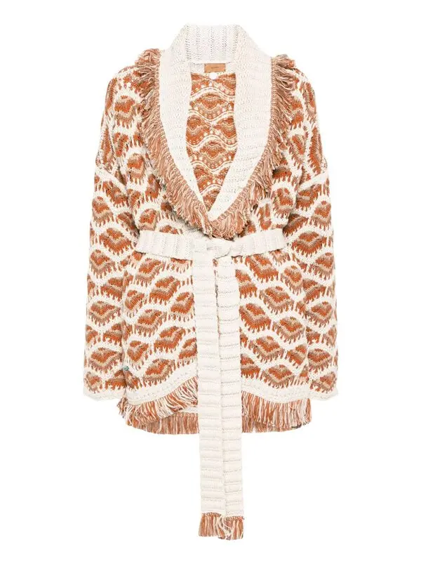 Alanui Hawa Mahal Intarsia Knit Cardigan - Neutrals
