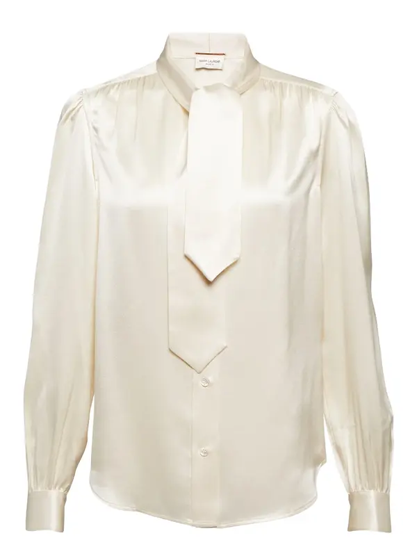 Saint Laurent Tie-neck Silk Blouse - White