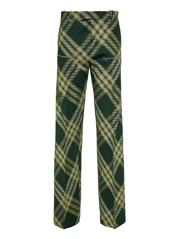 Burberry Checked Wool Trousers - Green