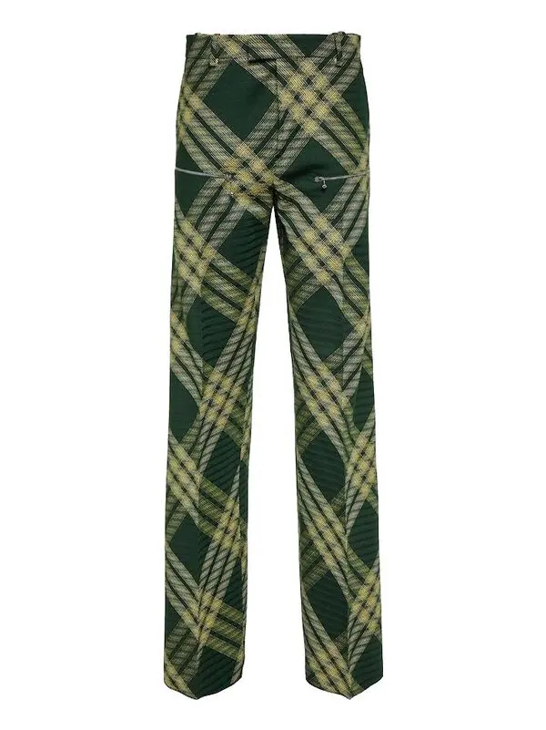 Burberry Checked Wool Trousers - Green
