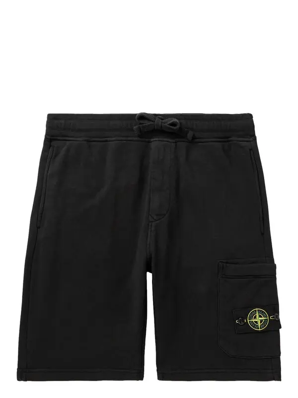 Stone Island Straight-leg Logo-appliquéd Garment-dyed Cotton-jersey Drawstring Shorts - Black