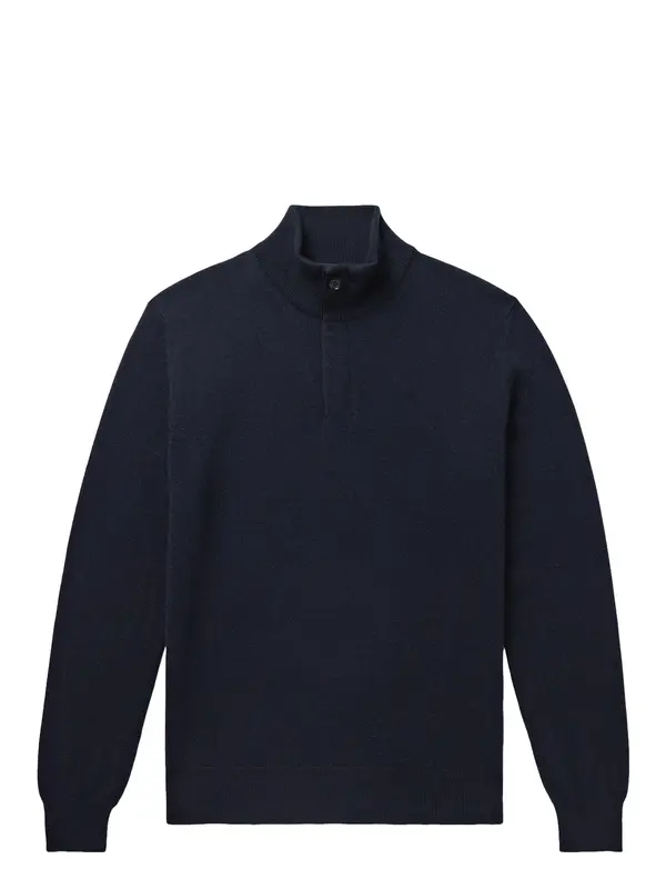 Zegna Oasi Nubuck-trimmed Cashmere Half-zip Sweater - Blue