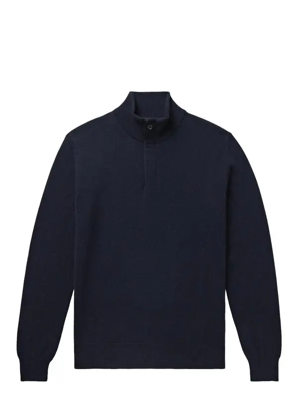 Zegna Oasi Nubuck-trimmed Cashmere Half-zip Sweater - Blue