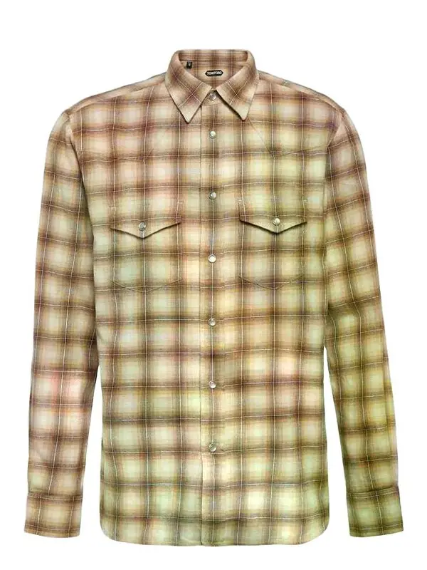 TOM FORD Checked Cotton Blend Oxford Shirt - Brown