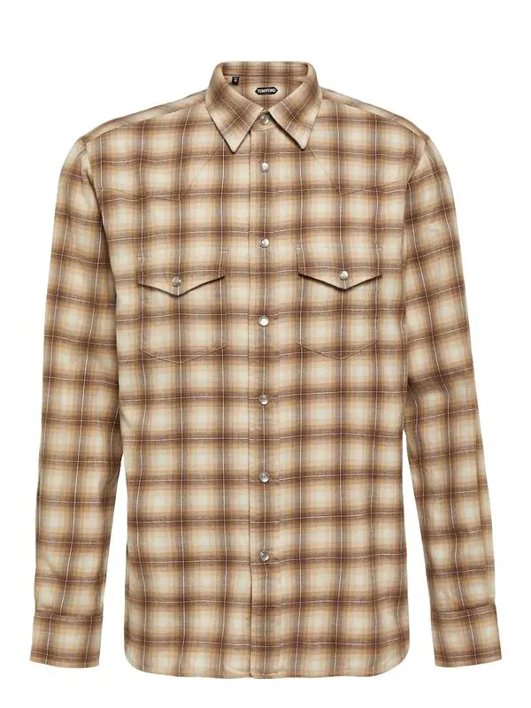 TOM FORD Checked Cotton Blend Oxford Shirt - Brown
