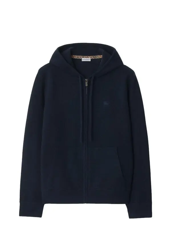 Burberry Cashmere Blend Zip Hoodie With Equestrian Knight Design - Navy