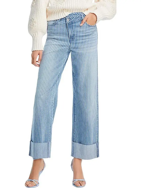 Aqua Striped Dad Jeans - Medium Wash