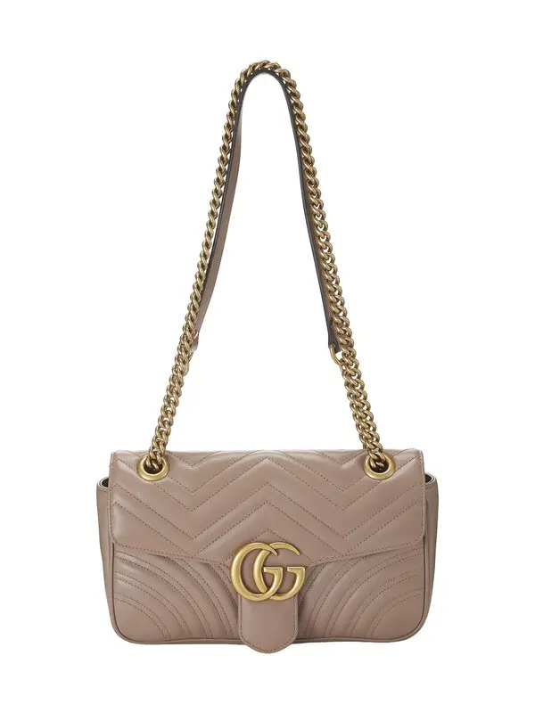 Gucci Leather Gg Marmont Shoulder Bag - Beige