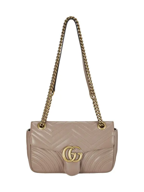 Gucci Leather Gg Marmont Shoulder Bag - Beige