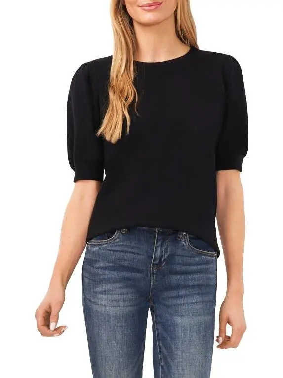 CECE DUPRAZ Puff Sleeve Crewneck Sweater - Rich Black
