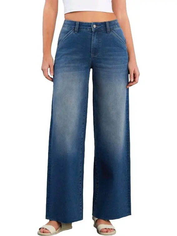 HINT OF BLU Raw Hem Wide Leg Carpenter Jeans - Atlas Blue