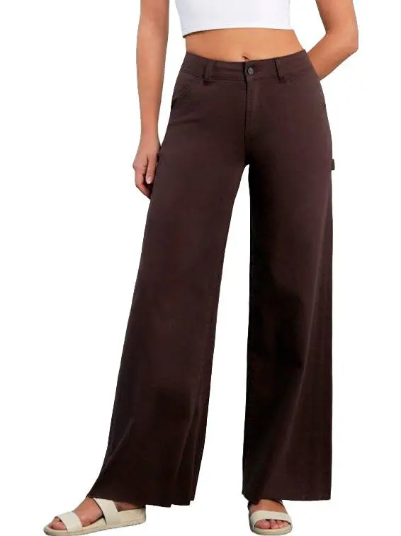 HINT OF BLU Raw Hem Wide Leg Carpenter Jeans - Dark Chocolate