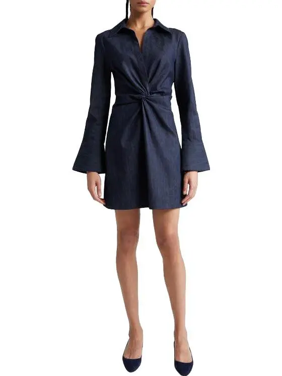 Cinq À Sept Mckenna Twist Front Long Sleeve Denim Minidress - Indigo