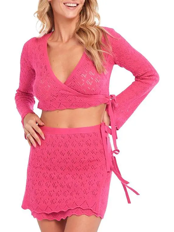 CAPITTANA Kaia Open Stitch Crop Cover-up Sweater - Fuchsia
