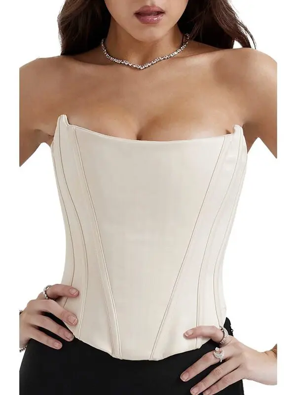 House Of Cb Genevieve Strapless Satin Corset Top - Vintage Cream