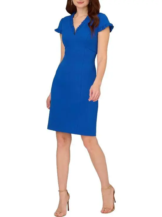 Adrianna Papell Ruffle Crepe Sheath Dress - Cobalt Blue