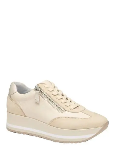 Johnston & Murphy Gracie Side Zip Sneaker - Bone Calfskin/kid Su