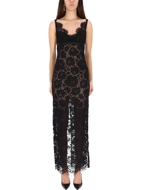 SELF-PORTRAIT Long Lace Dress - Black