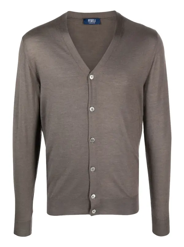 Fedeli V-neck Fine-knit Cardigan - Brown