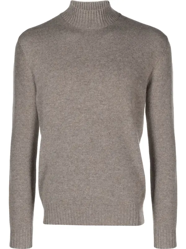 CRUCIANI Mock-neck Wool Blend Jumper - Brown