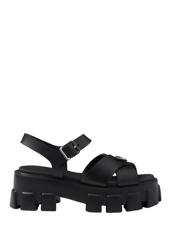 Prada Triangle-logo Platform Sandals - Black