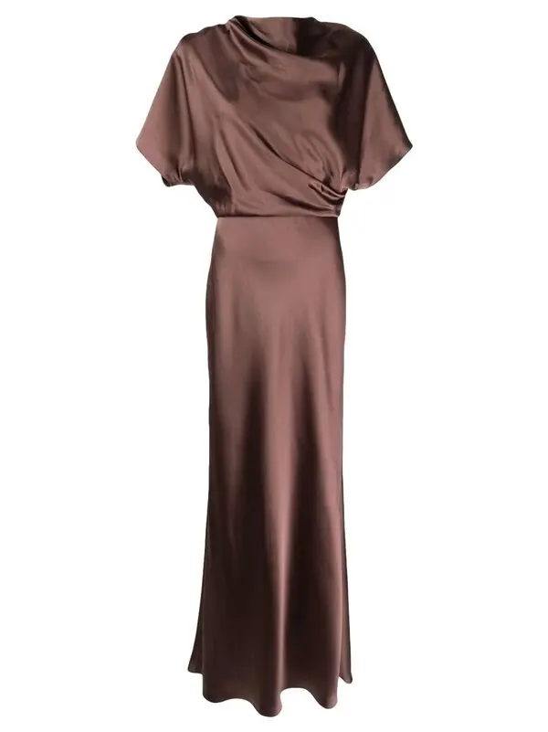 Amsale Draped Satin Gown - Brown