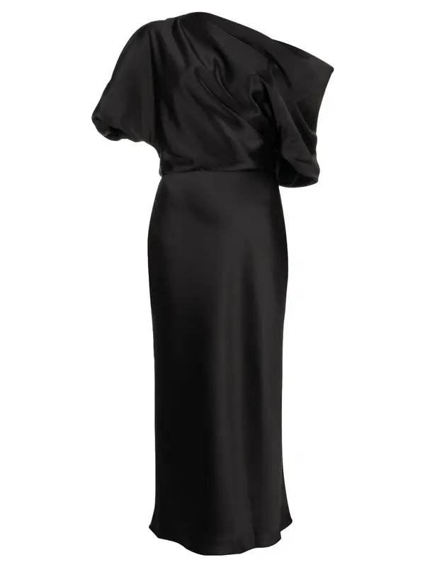 Amsale Off-shoulder Draped Midi Dress - Black