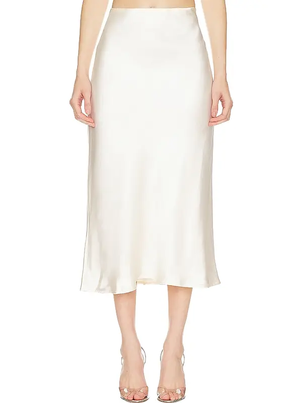 RUNAWAY THE LABEL Satin Flounced Hem Skirt - Ivory