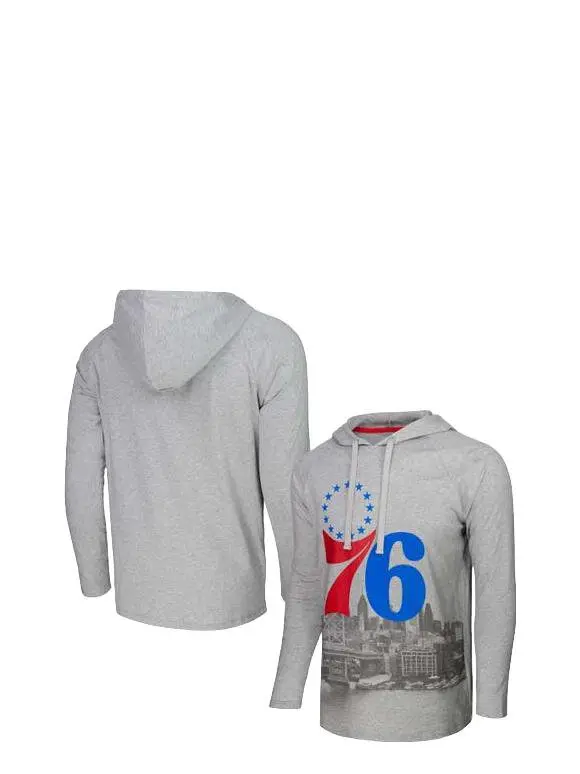 STADIUM ESSENTIALS Philadelphia 76ers Atrium Raglan Long Sleeve Hoodie T-shirt - Heather Gray