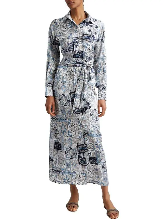 Eleventy Paisley Patchwork Silk Shirtdress - Baby Blue