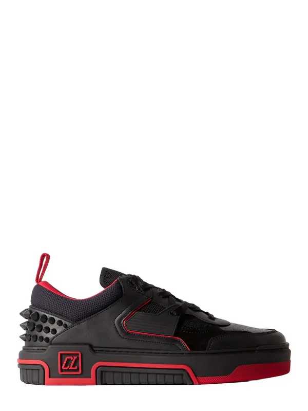 CHRISTIAN LOUBOUTIN Astroloubi Leather, Suede, And Mesh Sneakers - Black