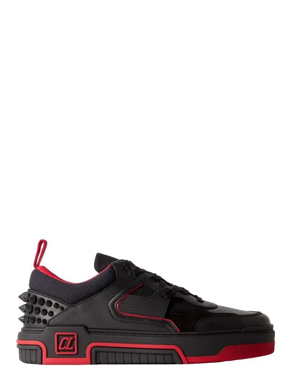 CHRISTIAN LOUBOUTIN Astroloubi Leather, Suede, And Mesh Sneakers - Black