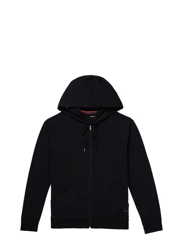 Paul Smith Grosgrain-trimmed Cotton-jersey Zip-up Hoodie - Black