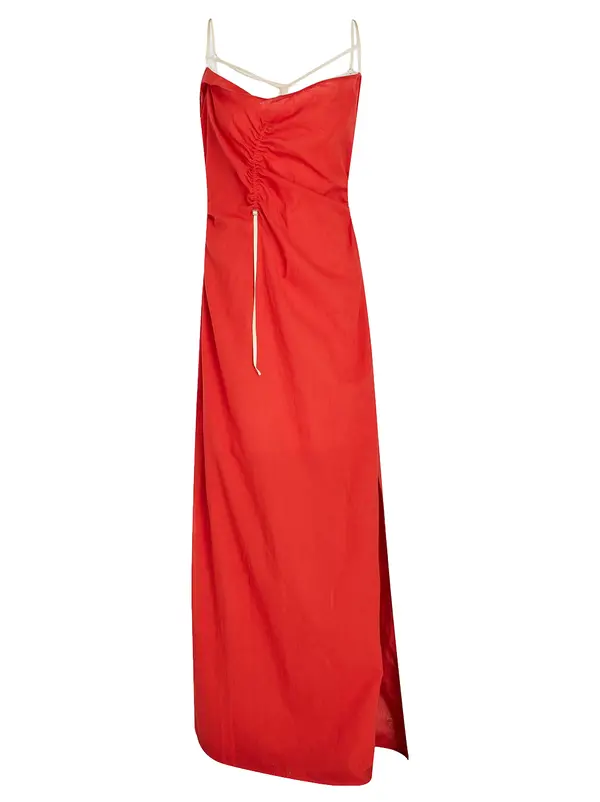 Jacquemus Gaua Ruched Cotton-gauze Maxi Dress - Brick