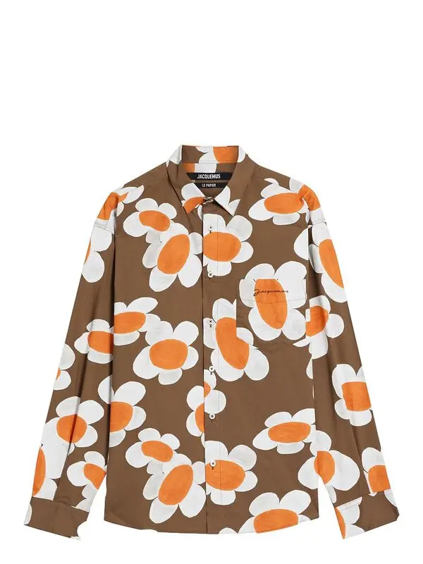 Jacquemus Floralprint Cottonpoplin Shirt - Light Brown