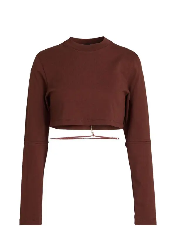 Jacquemus Pino Cropped Embellished Cotton-jersey Top - Brown