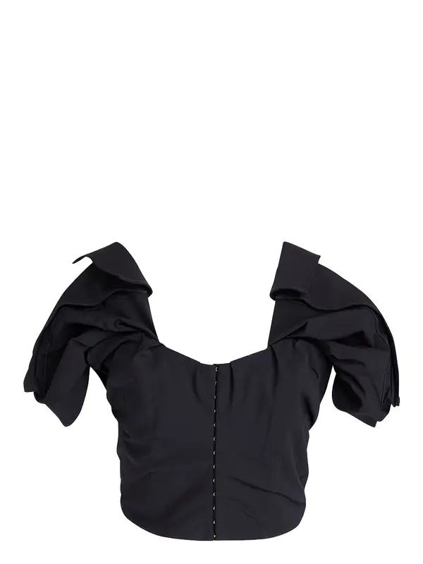 Jacquemus Cropped Pleated Twill Top - Midnight Blue