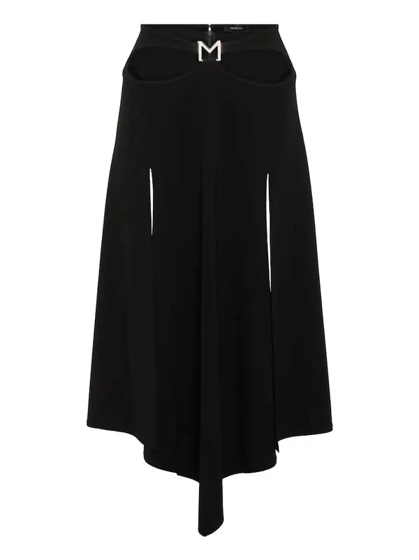 MUGLER Logo Asymmetric Midi Skirt - Black