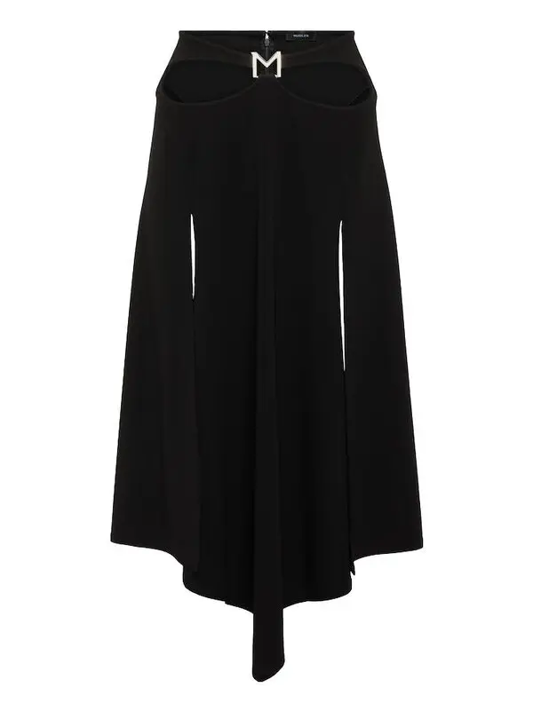 MUGLER Logo Asymmetric Midi Skirt - Black