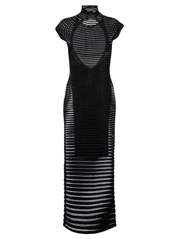 Alaïa Striped Crêpe-paneled Gown - Black