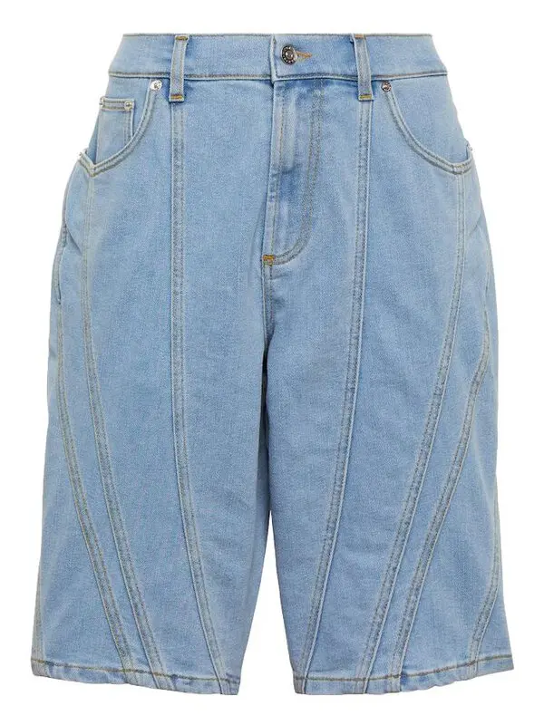 MUGLER Spiral Wide-leg Denim Shorts - Blue