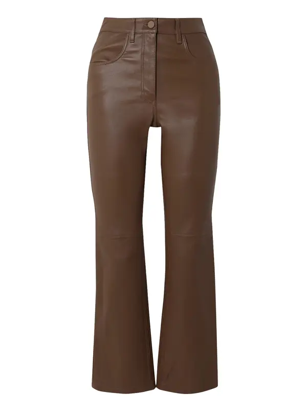 JOSEPH Duke Cropped Leather Flared Pants - Brown