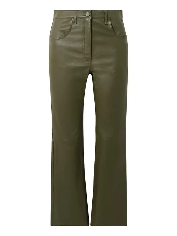 JOSEPH Duke Cropped Leather Flared Pants - Green