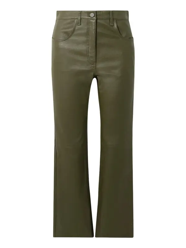 JOSEPH Duke Cropped Flare Leather Pants - Green