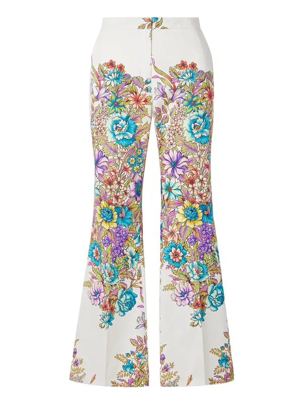 Etro Floral-print Cotton-blend Crepe Flared Pants - Multi