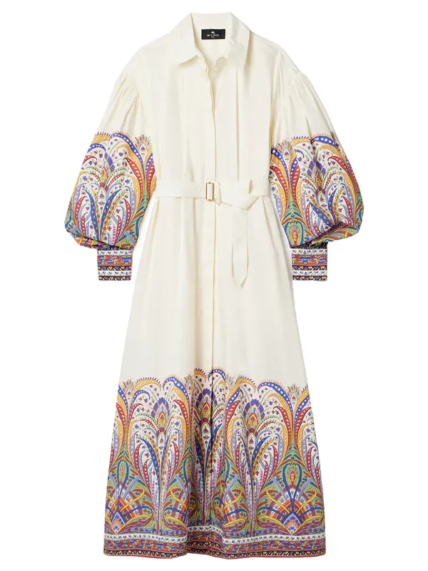 Etro Belted Paisley-print Cotton-poplin Midi Shirt Dress - White